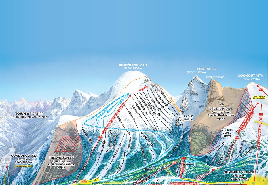 Banff Sunshine Piste Map | Ski Maps & Resort Info | PistePro