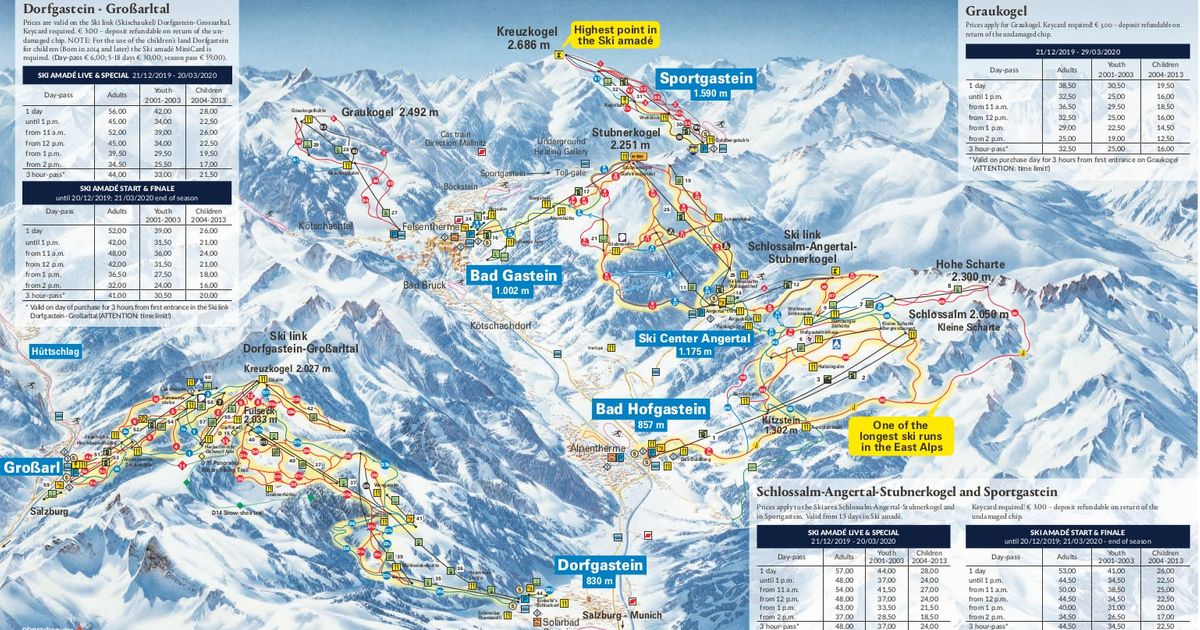 Bad Hofgastein - Bad Gastein - Angertal Piste Map | Ski Maps & Resort ...