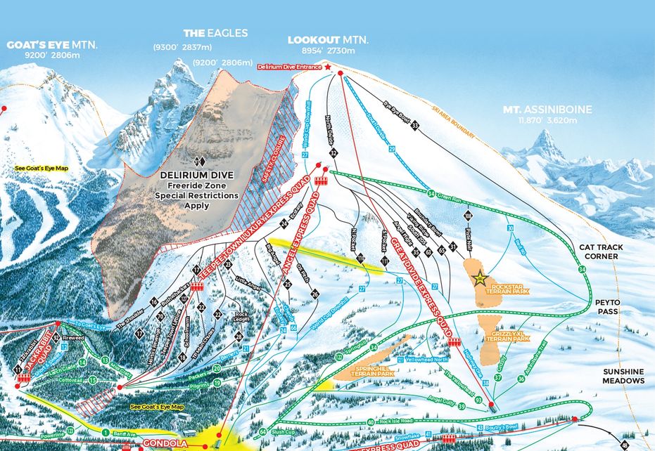 Banff Sunshine Piste Map | Ski Maps & Resort Info | PistePro
