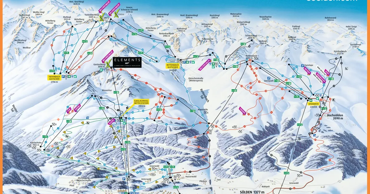 Sölden Piste Map | Ski Maps & Resort Info | PistePro